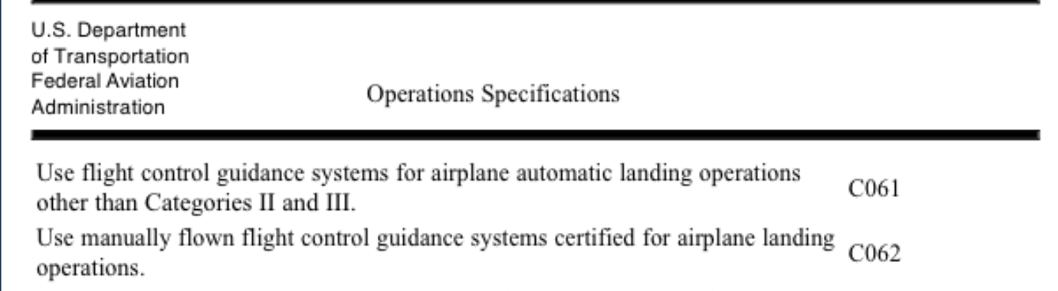 Autoland CAT 1 Authorization OPSPEC - PPRuNe Forums