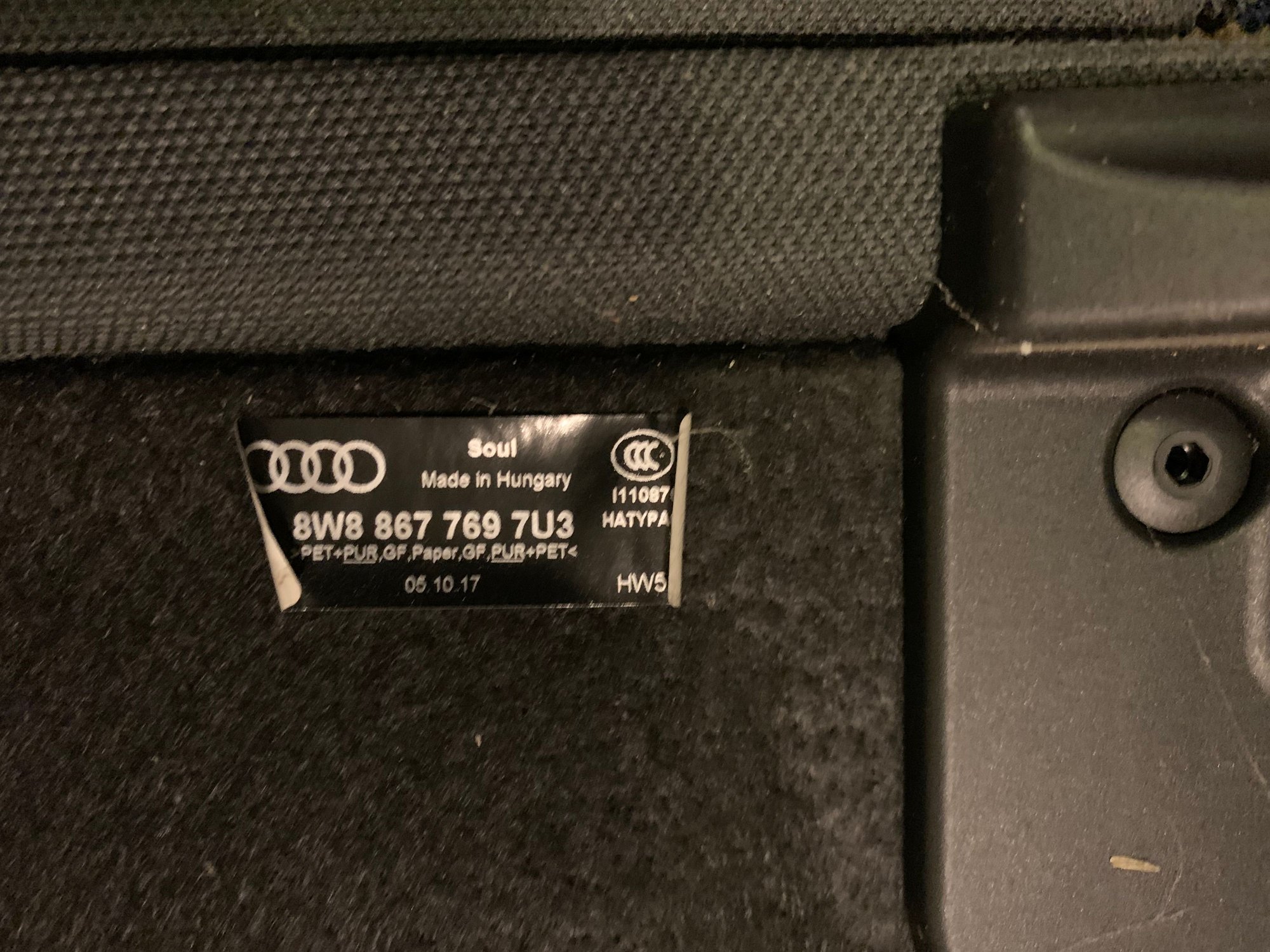 2018 Audi A5 Sportback Rear Cargo Covers, both pieces (front and rear ...