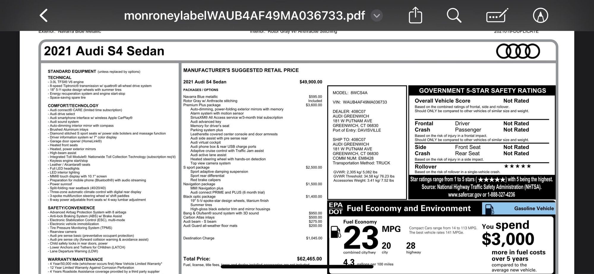 2021 Navarra Blue S4 Premium Plus - AudiWorld Forums