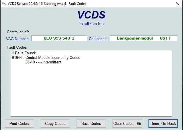 HU: Sterreng Wheel Agle sensor replacement - VCDS login error ...