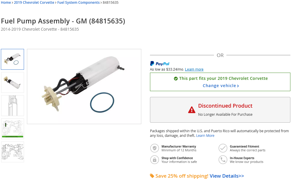 Part number request for 2019 Z06 in tank fuel pump assembly ...