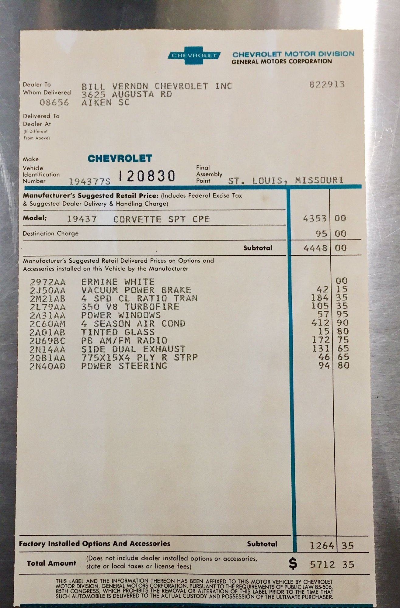 Replacement Window Sticker - CorvetteForum - Chevrolet Corvette Forum ...