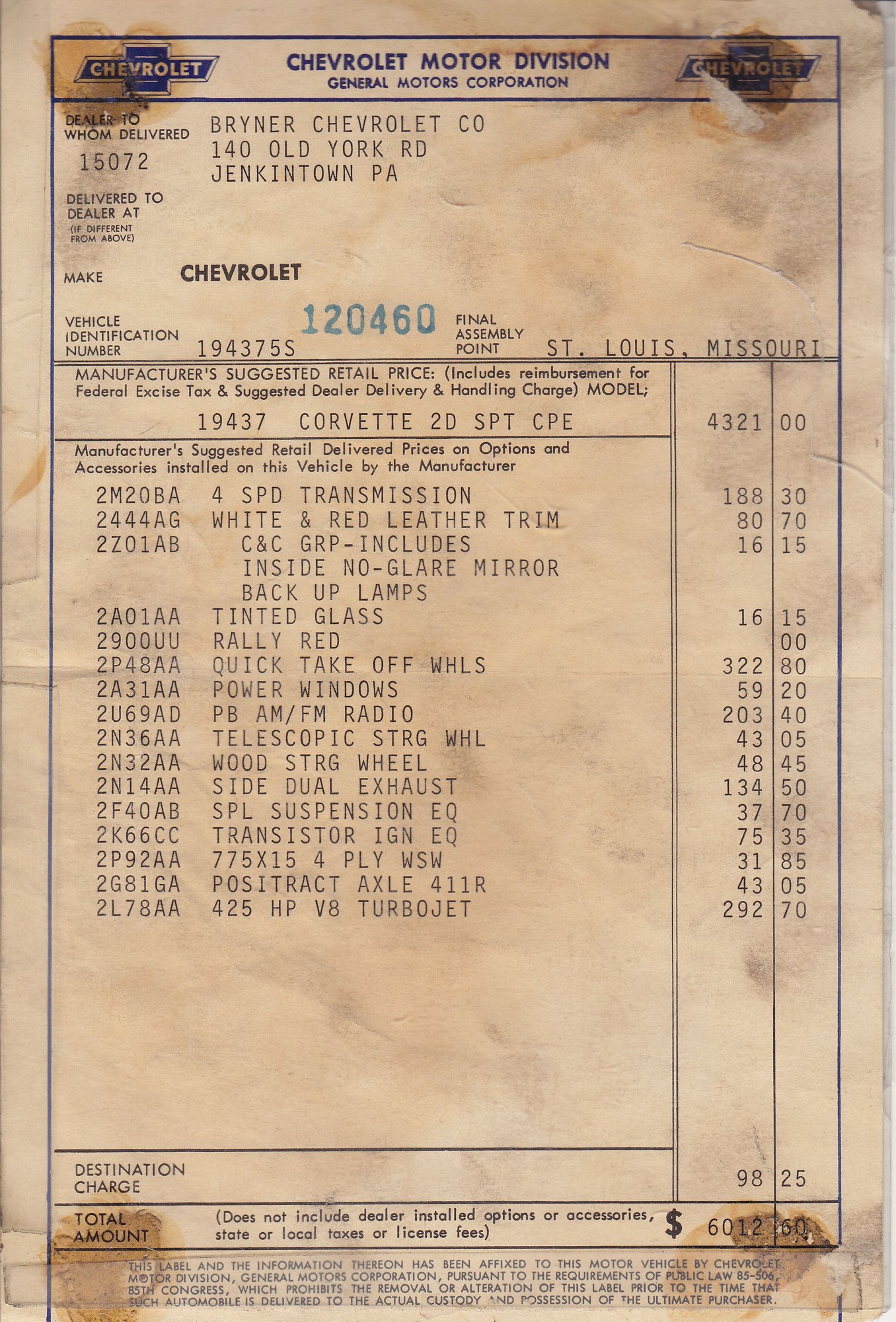 Window Sticker - CorvetteForum - Chevrolet Corvette Forum Discussion