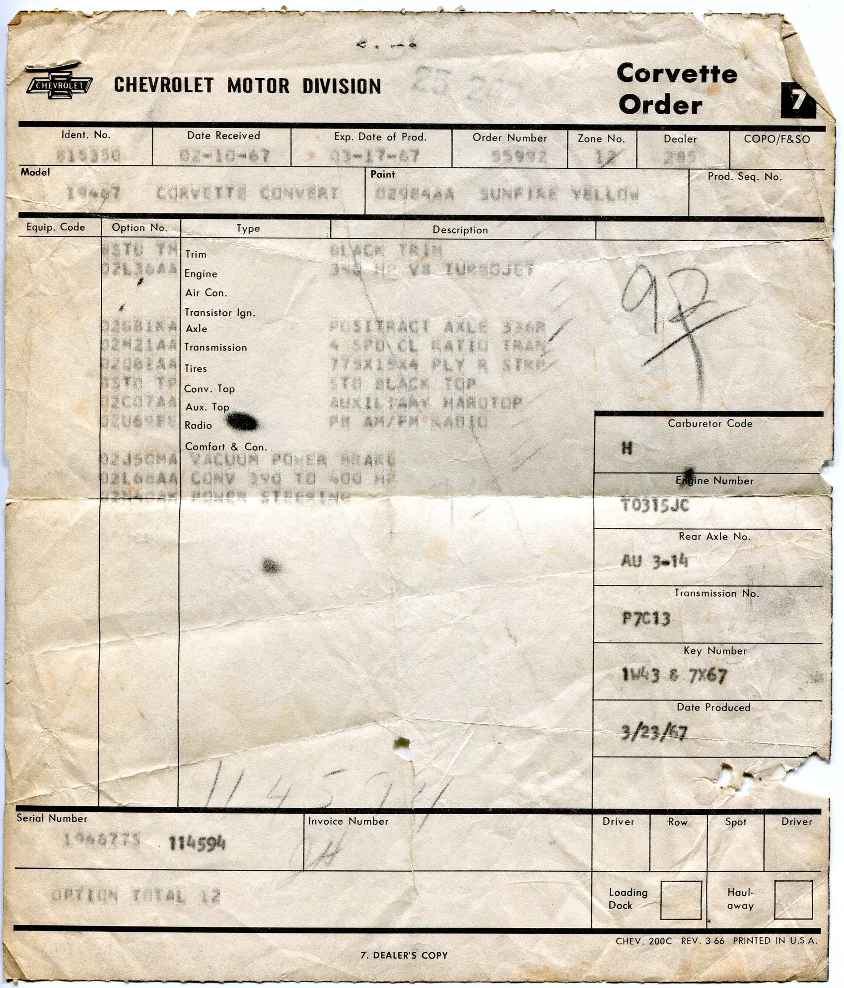 C2 Build Sheet Question - CorvetteForum - Chevrolet Corvette Forum ...