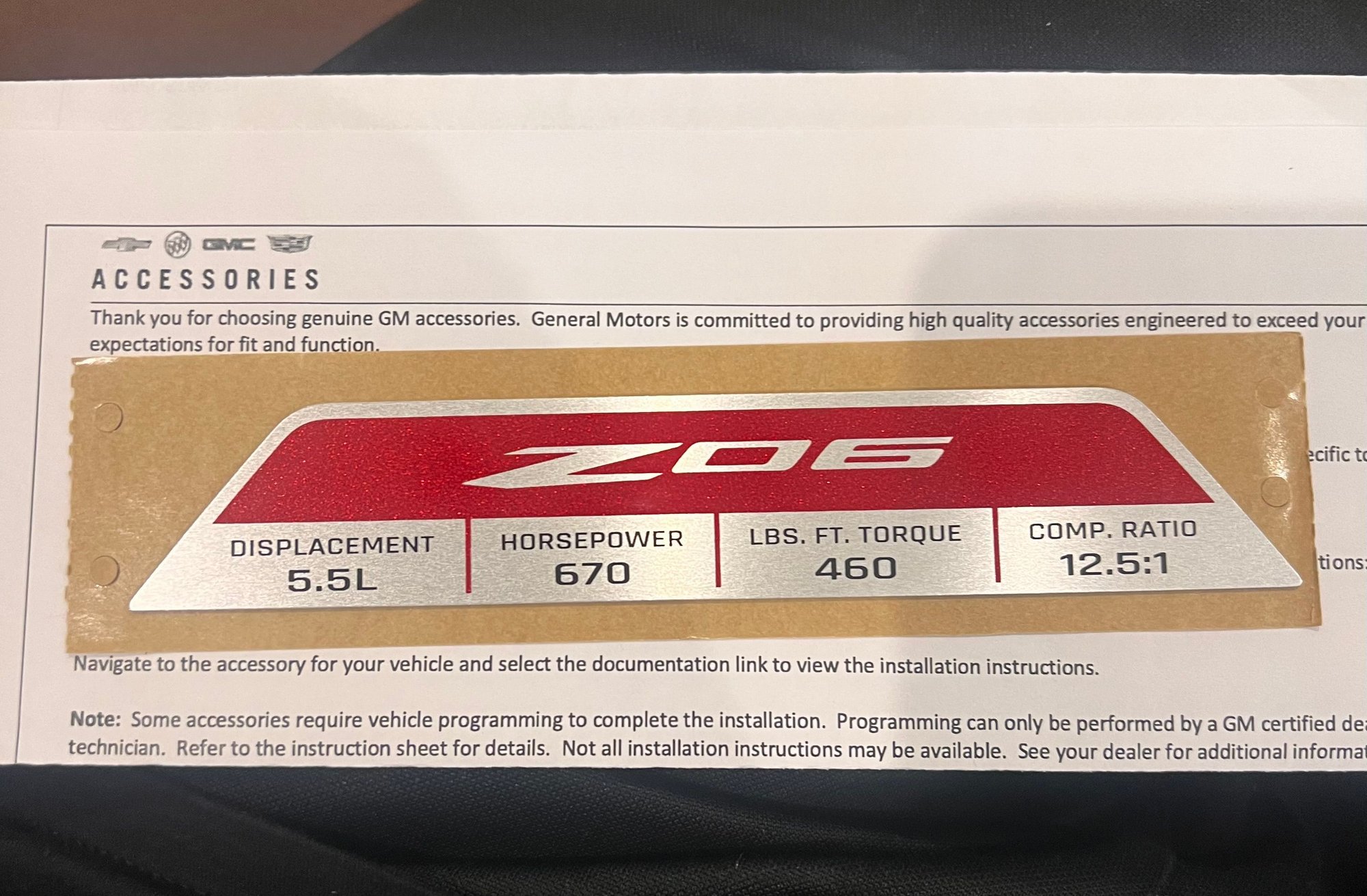 FS (For Sale) New c8 corvette z06 engine specification plaque ...