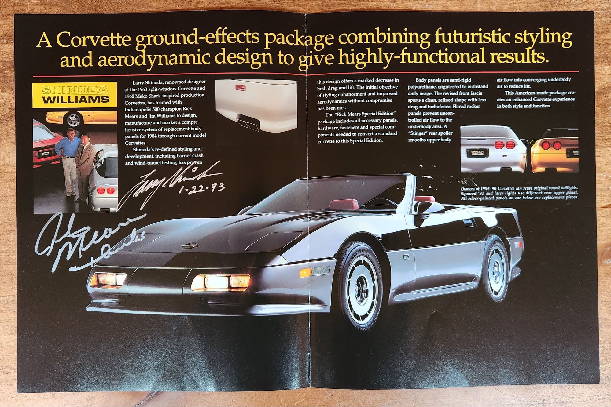 Larry Shinoda & Rick Mears signed Rick Mears edition Corvette brochure ...
