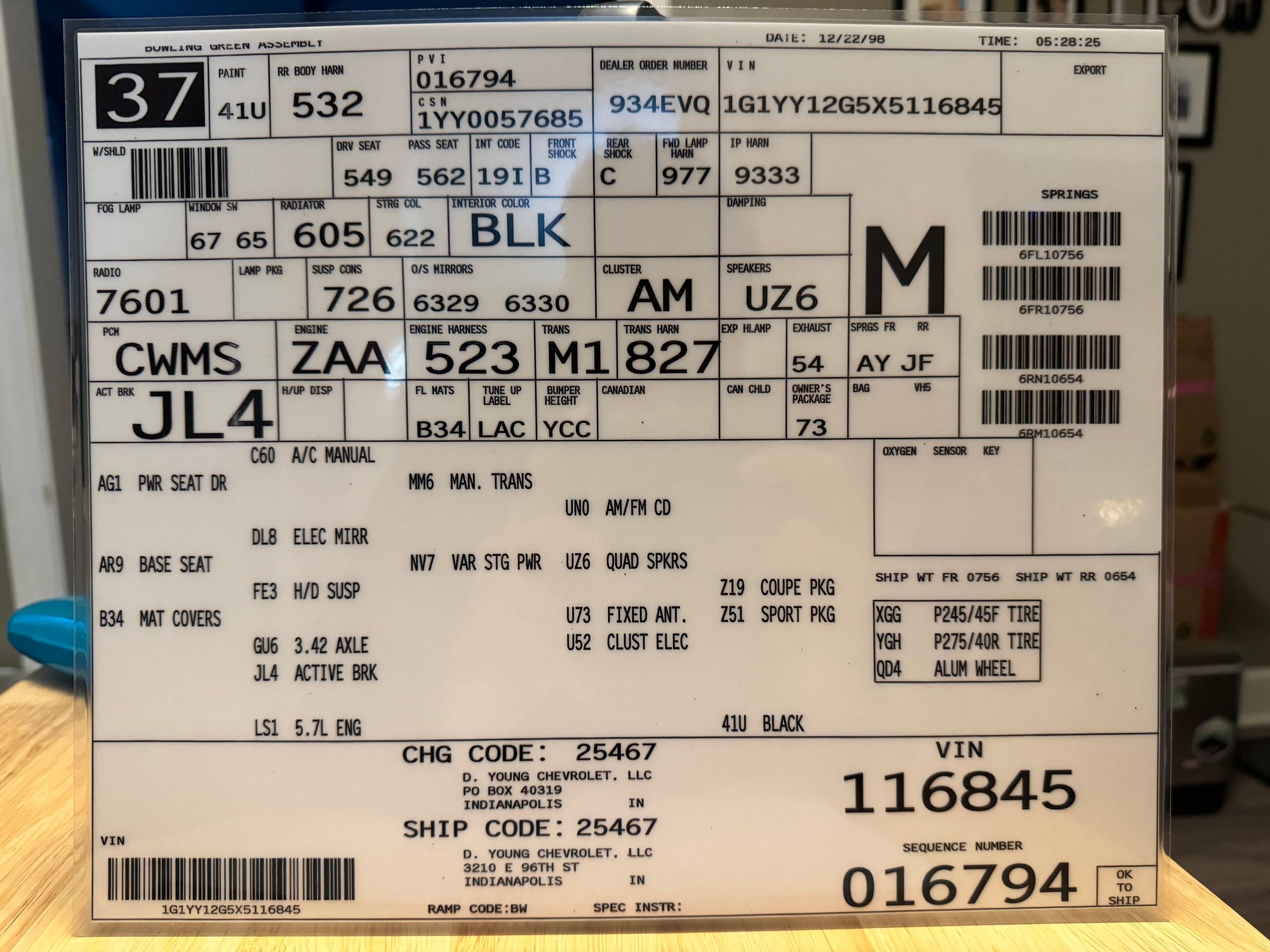 Window sticker and build sheet arrived from the Corvette Museum ...