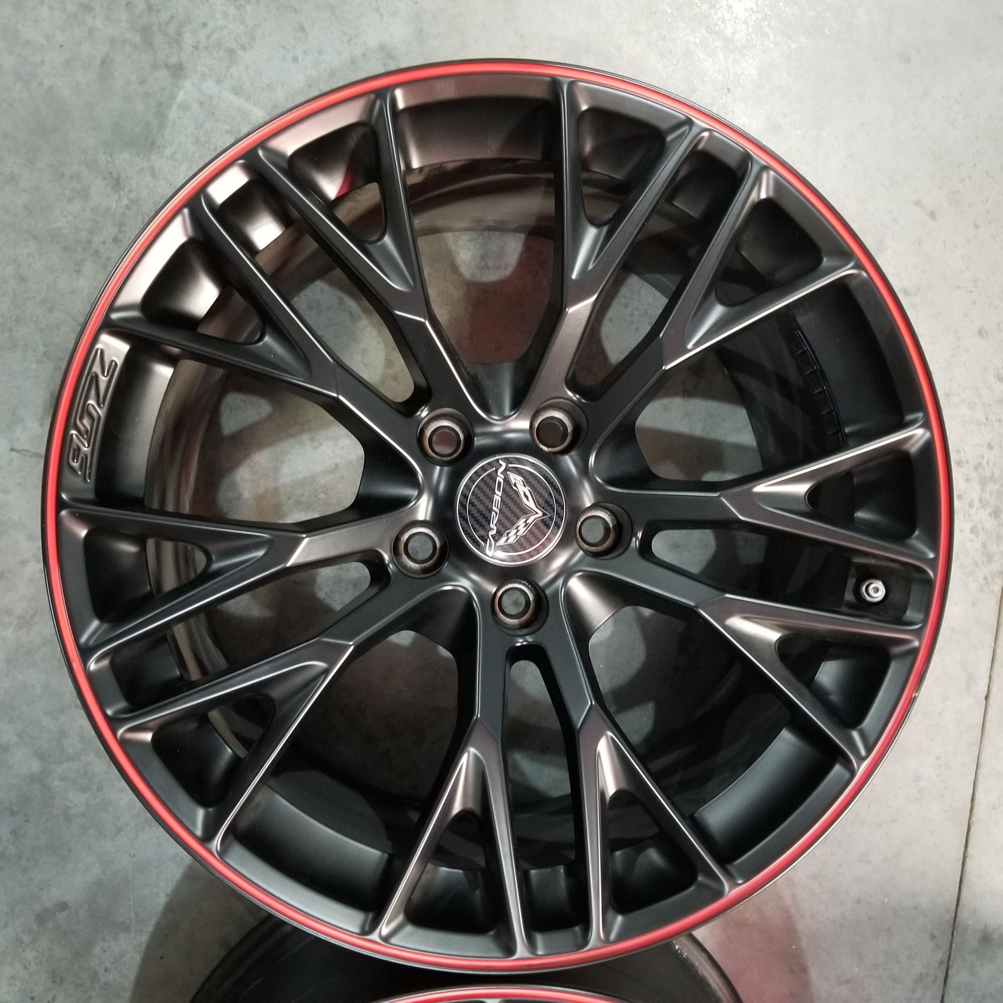 FS (For Sale) 2 front Z06 wheels. Matte black red stripe 19x10 ...