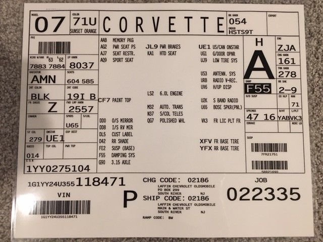 Build sheet - CorvetteForum - Chevrolet Corvette Forum Discussion