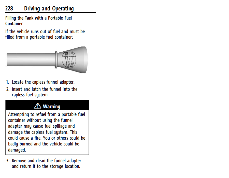 Owner's Manual Reference to a Capless Fuel Funnel Adapter ...