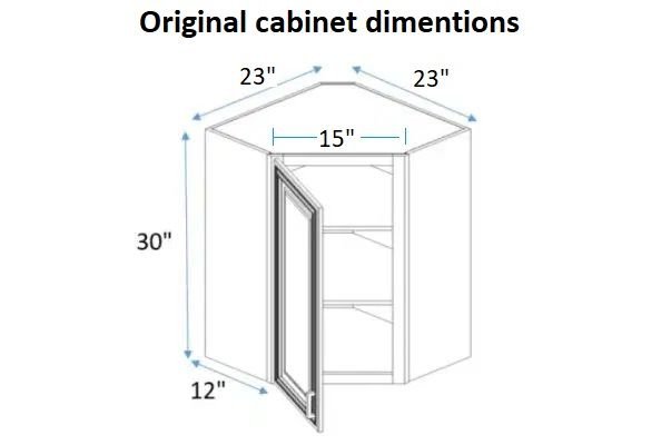 New diagonal corner wall cabinets different width from original ...