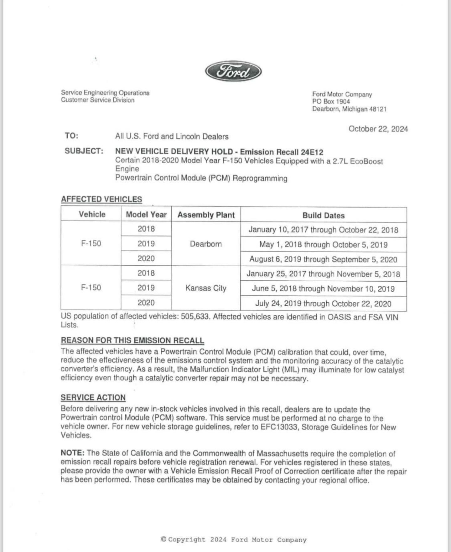Recall 24e12??? Any info?? - Ford F150 Forum - Community of Ford Truck Fans
