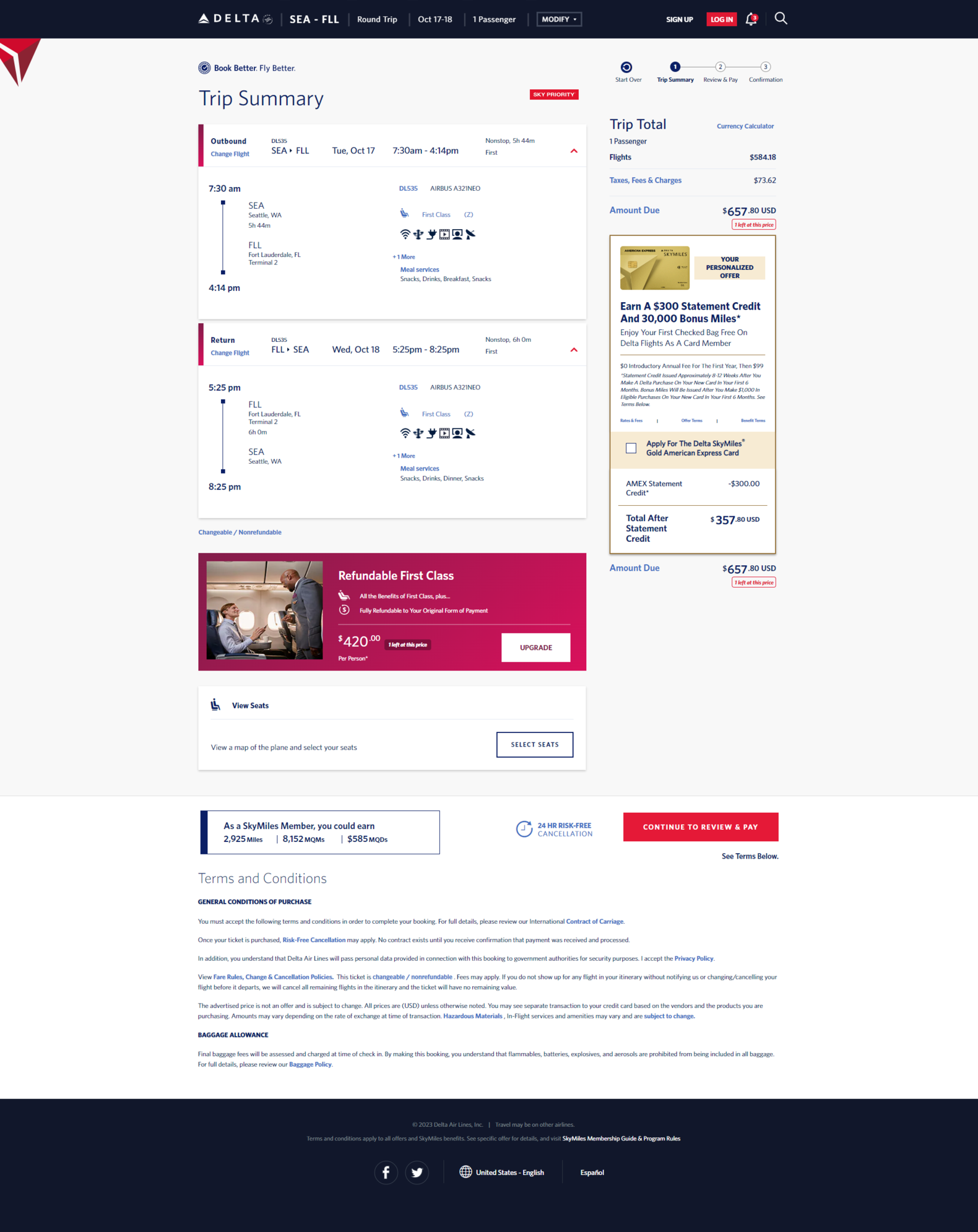 DL - SEA-FLL or FLL-SEA - $658+ - Domestic First - FlyerTalk Forums