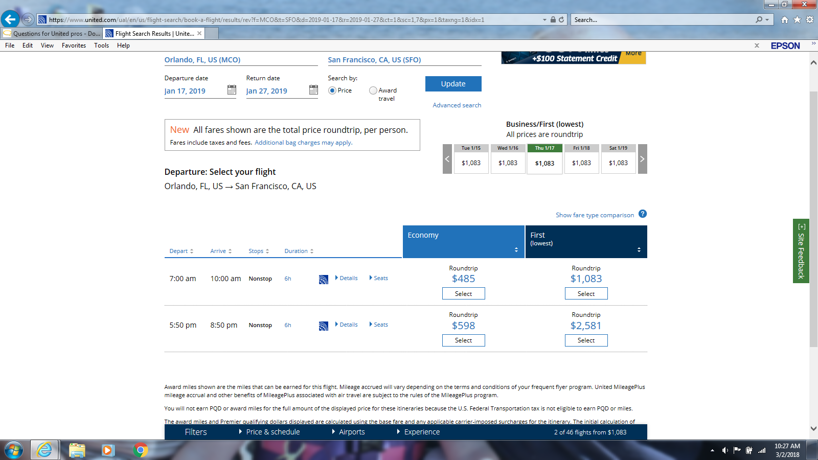 Questions for United pros - Downside to booking 2 oneways over a round ...