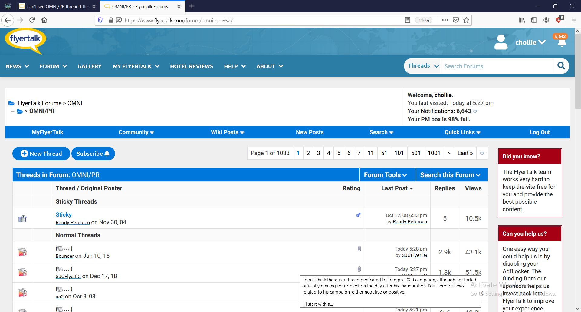 can't see OMNI/PR thread titles (without warning) - FlyerTalk Forums