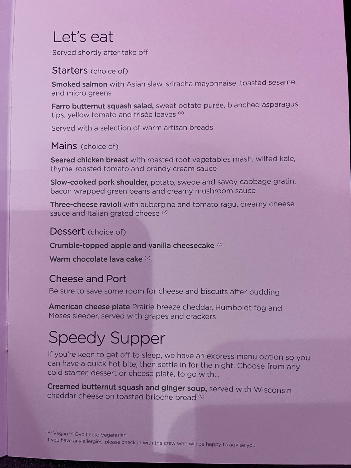Current Upper Class menu? - FlyerTalk Forums