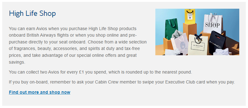 High Life Shop / Avios earning - FlyerTalk Forums