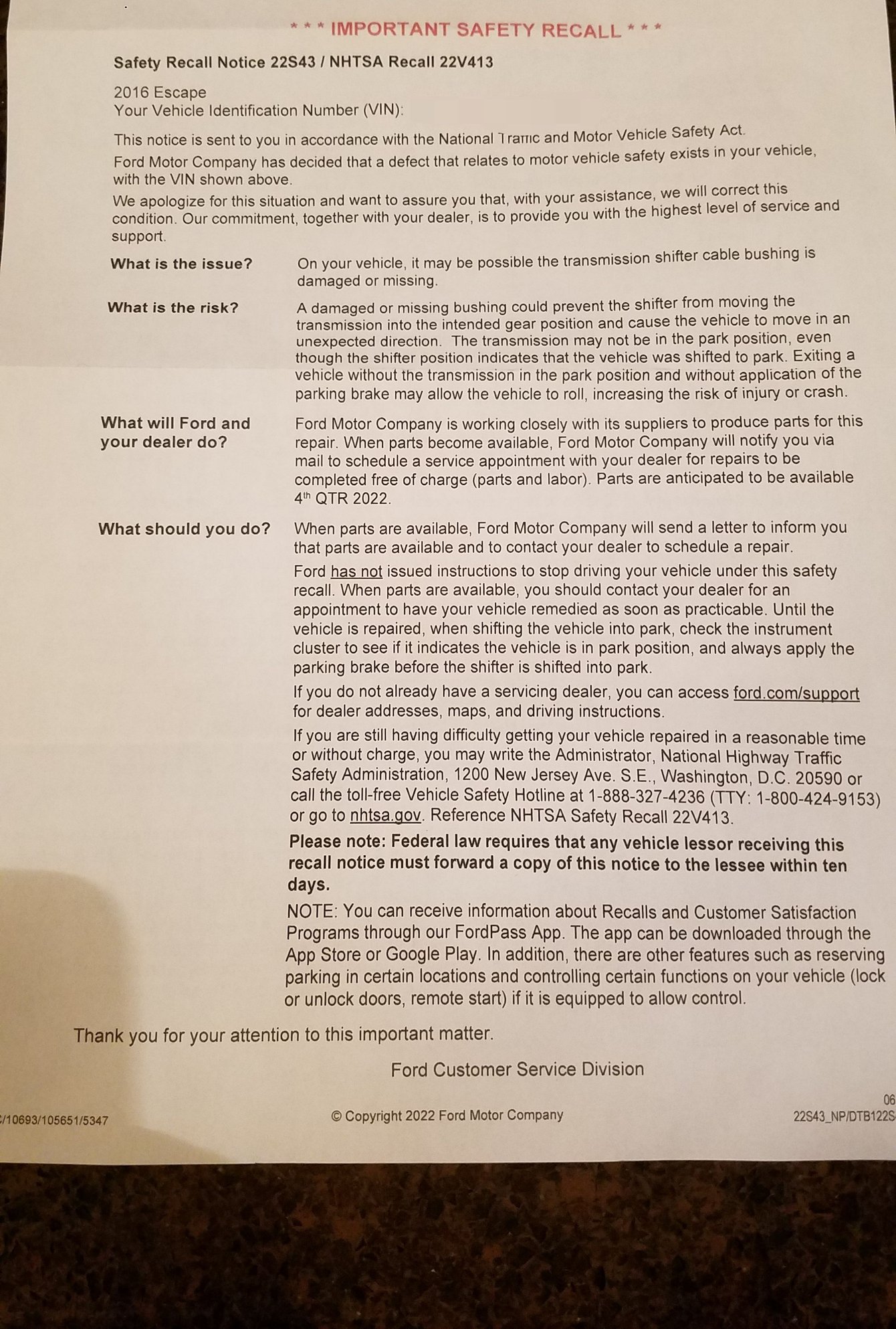 Recall notice received- 2016 Escape - Ford Truck Enthusiasts Forums