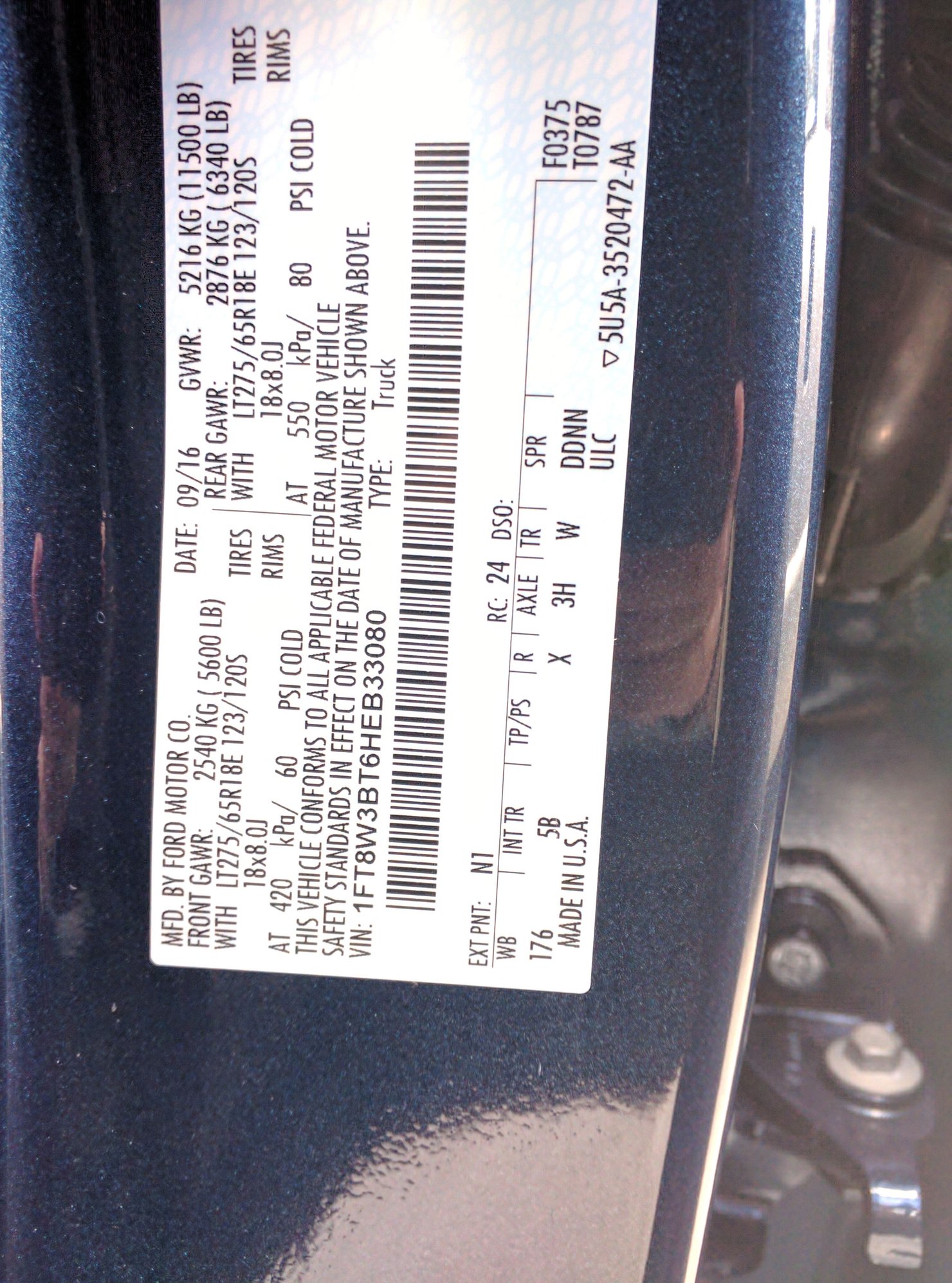 Payload Sticker for 2017 F350 CCLB 4x4 ...#3322 - Ford Truck ...