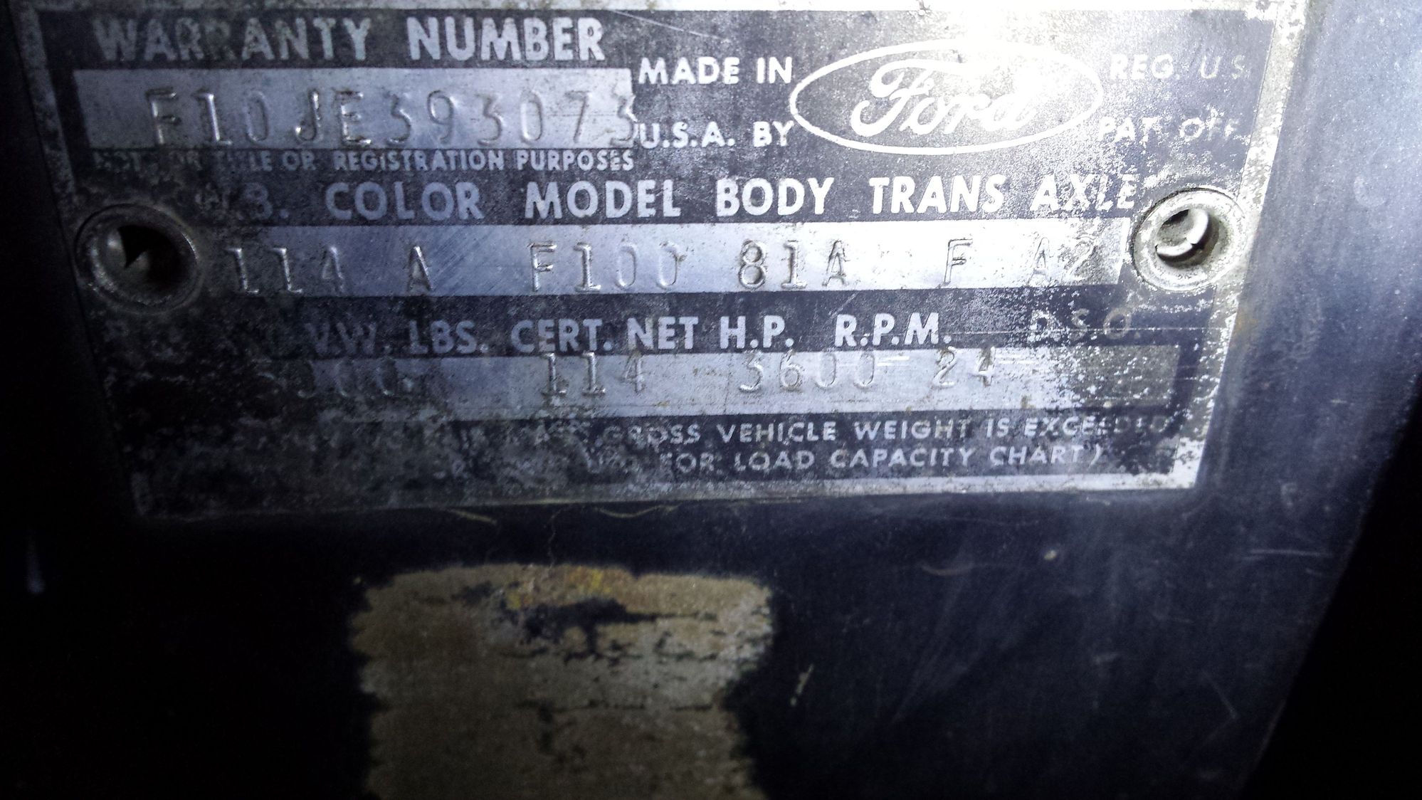 1964, 1963 1/2 or 1962 F100 SWB ?? VIN and Data Plate decoding - Page 2 ...