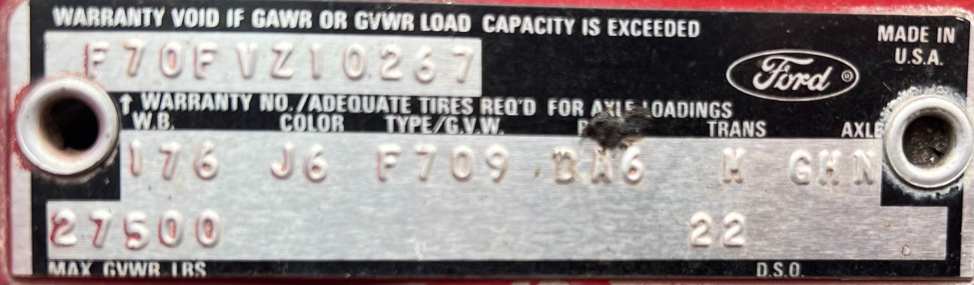 77 F700 VIN decode - Ford Truck Enthusiasts Forums