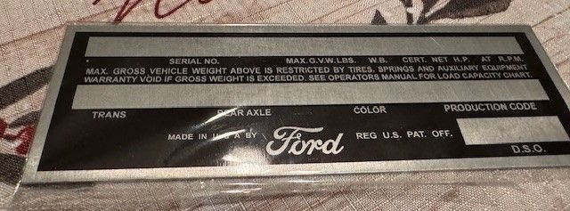 1955 F100 VIN plate and raised letter stamp set - Ford Truck ...