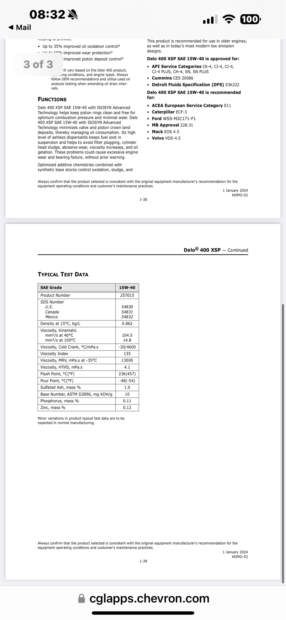 Chevron Delo 400 15w/40 XSP synthetic (Meets Ford 6.7 spec) - Ford ...